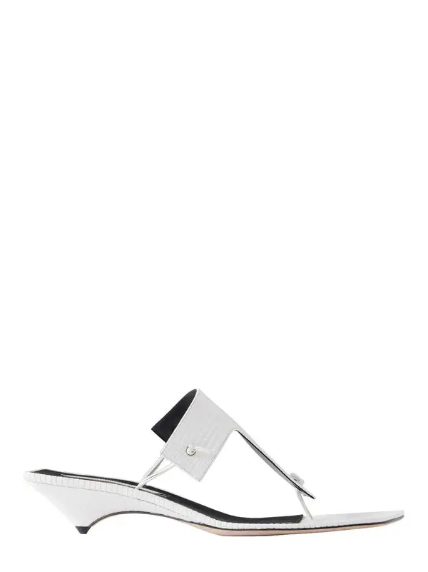 CHRISTEN Edge T-strap 35 Lizard-effect Thong Sandals - White
