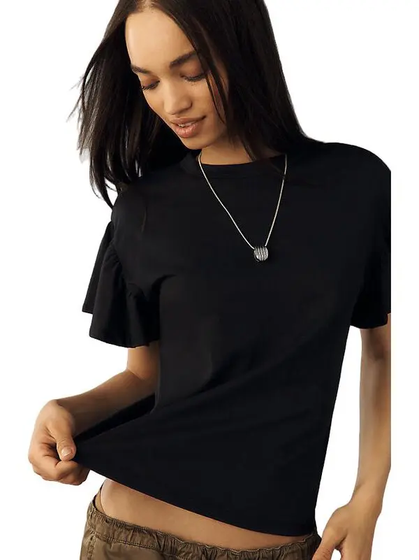 NATION LOS ANGELES Camille Flutter-sleeve T-shirt Top - Black