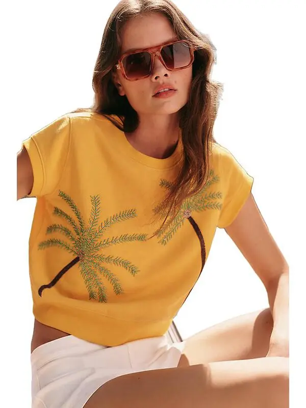 CELANDINE Deco Crop Fleece Tee - Old Gold