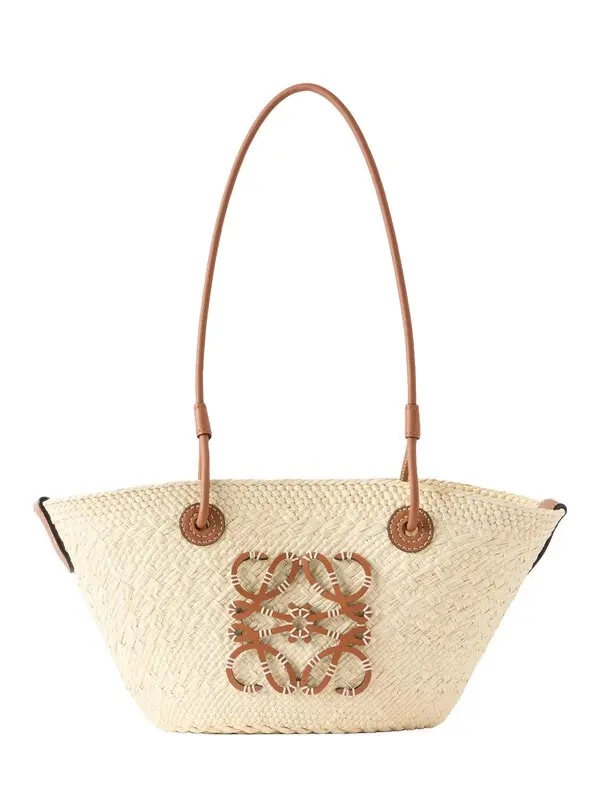 Loewe Raffia Basket Shoulder Bag With Leather Trim - Neutrals