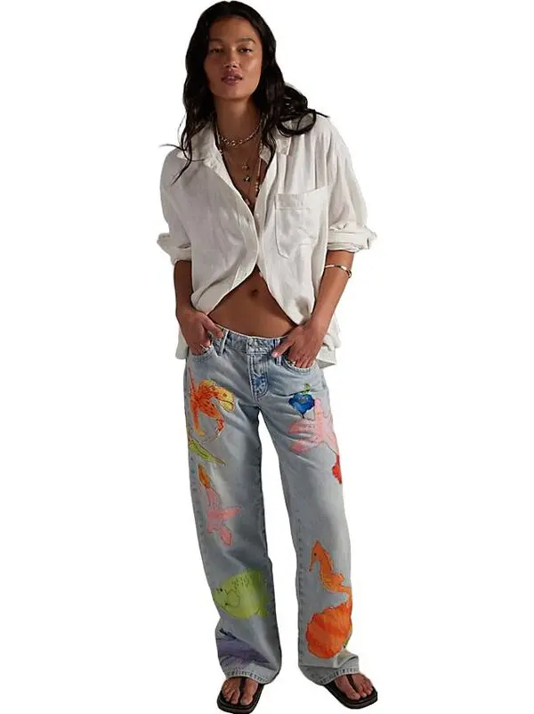 Free People We The Free Surfside Patched Jeans - Tropical Tide