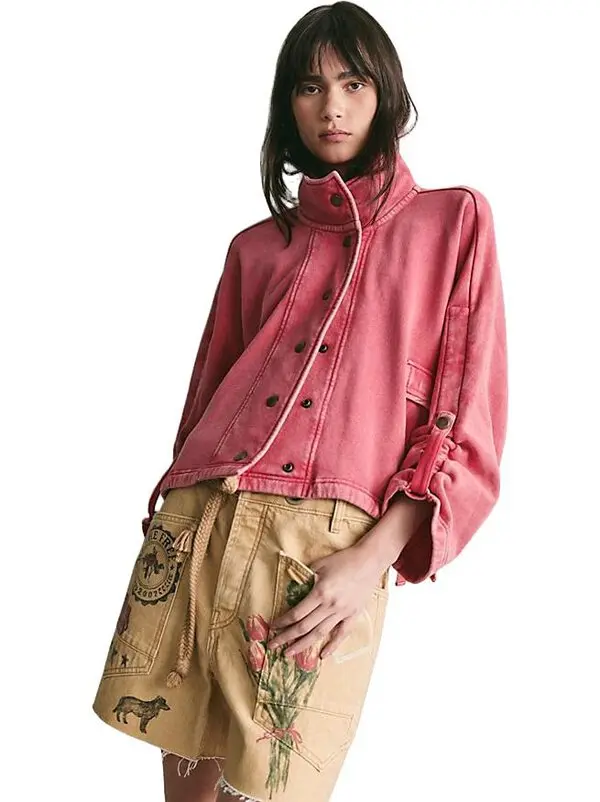 Free People We The Free Tally Sweatshirt Cardigan - Flame Red