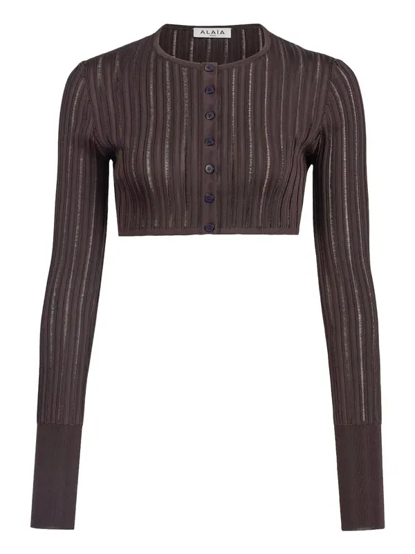 Alaïa Striped Cropped Cardigan - Red