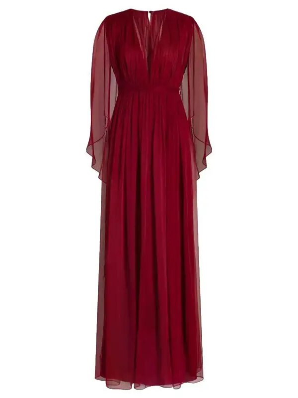 Alberta Ferretti Silk V-neck Cape Dress - Red