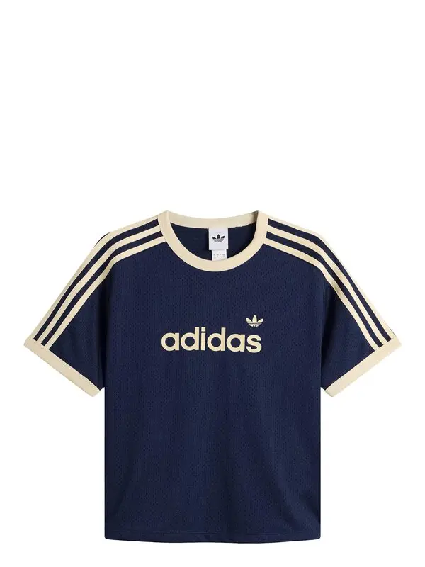 Adidas Mesh T-shirt With Printed Branding - Night Indigo/warm Vanilla