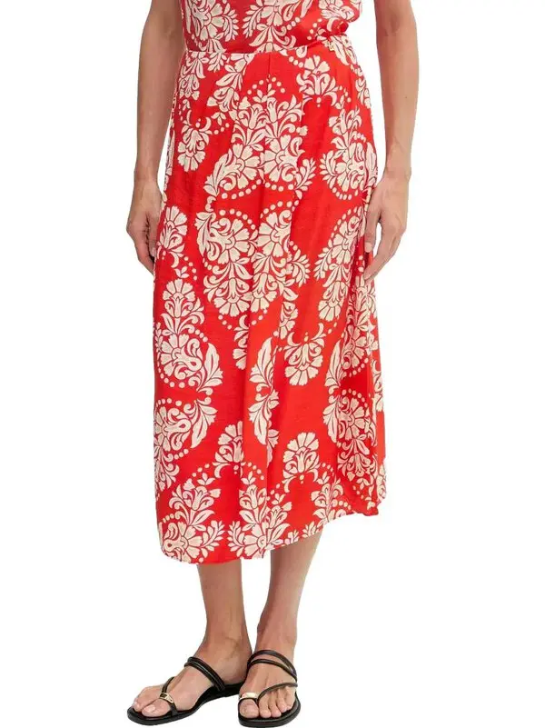 LOLA CASADEMUNT Damask Print Pleated Midi Skirt - Red