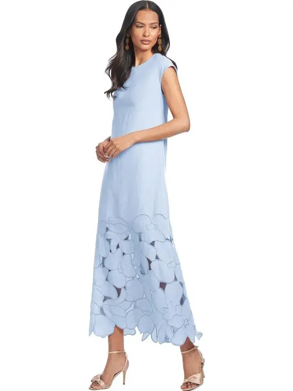 Sachin & Babi Delft Sheath Gown With Floral Embroidery - Blue