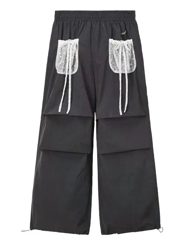 MINI CREAM Wide-leg Trousers With Lace Pocket Detail - Grey