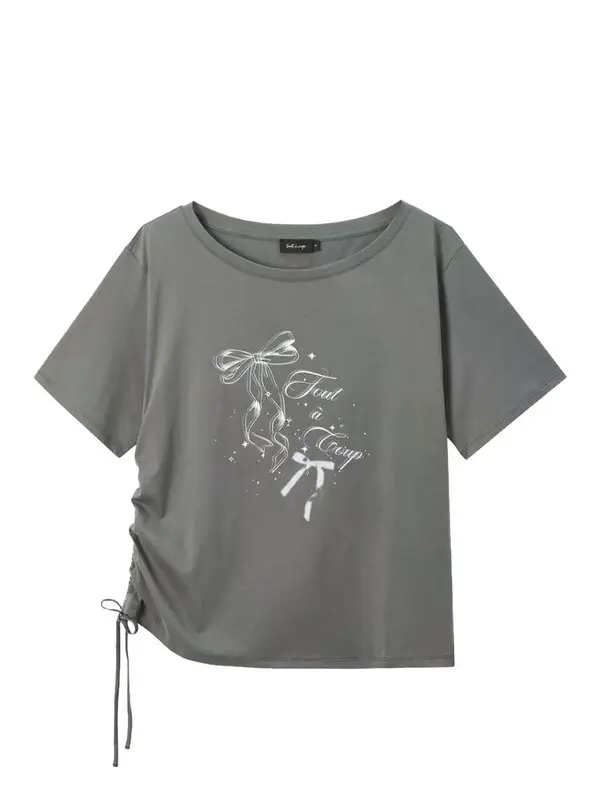 TOUT A COUP Cotton Bow Print T-shirt - Grey