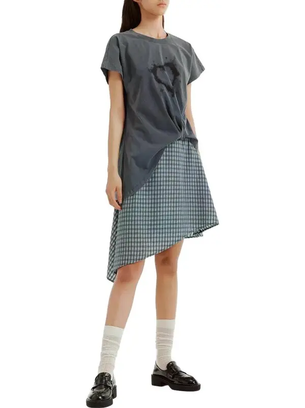 B+AB Check Pattern Asymmetric Dress - Grey