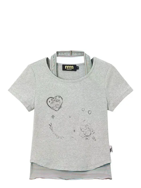 MINI CREAM Graphic Print Layered T-shirt - Grey