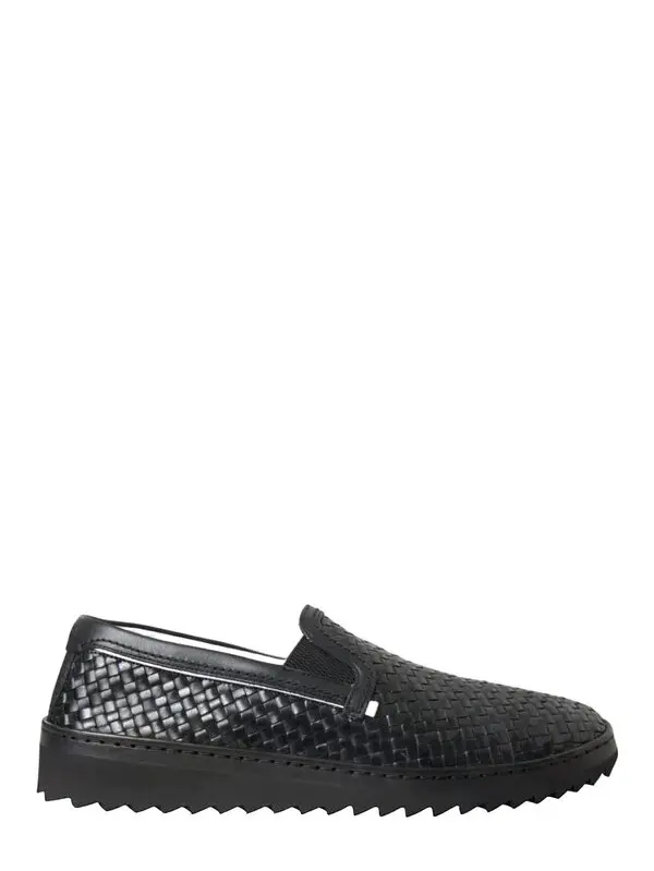 Dolce & Gabbana Woven Leather Slip-on Loafers - Black