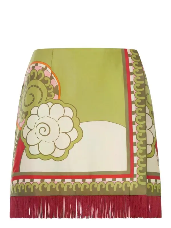 La DoubleJ Fringed A-line Mini Skirt - Green