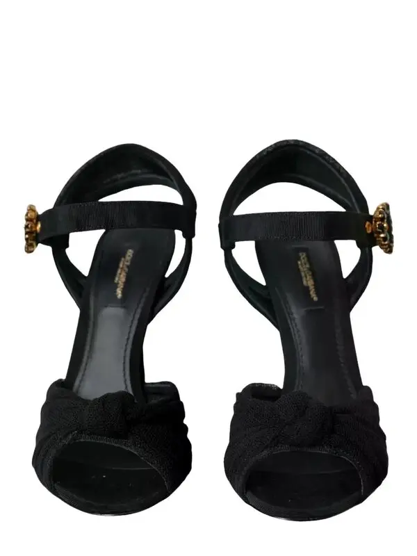 Dolce & Gabbana Knotted Embellished Sandals With Buckle-fastening Ankle Strap - Black