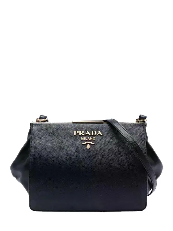 Prada Saffiano And City Calf Light Frame Crossbody Bag - Black