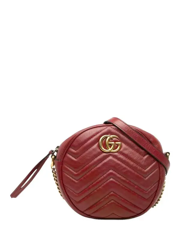 Gucci Mini Gg Marmont Matelasse Leather Round Crossbody Bag - Red