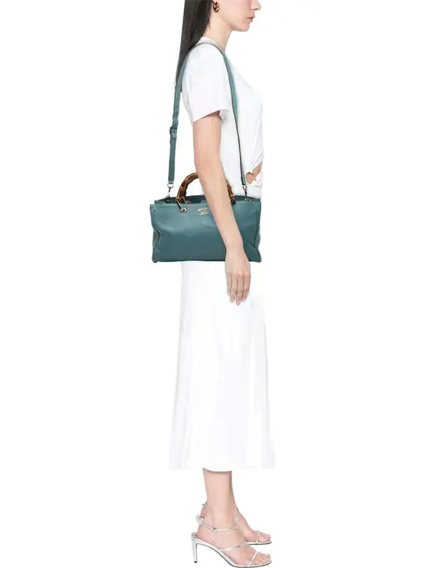 Gucci Calfskin Bamboo Shopper Satchel - Blue