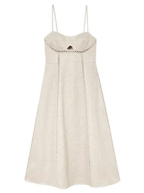 REISS Linen-blend Midi Dress With Cut-out Detail - Neutral