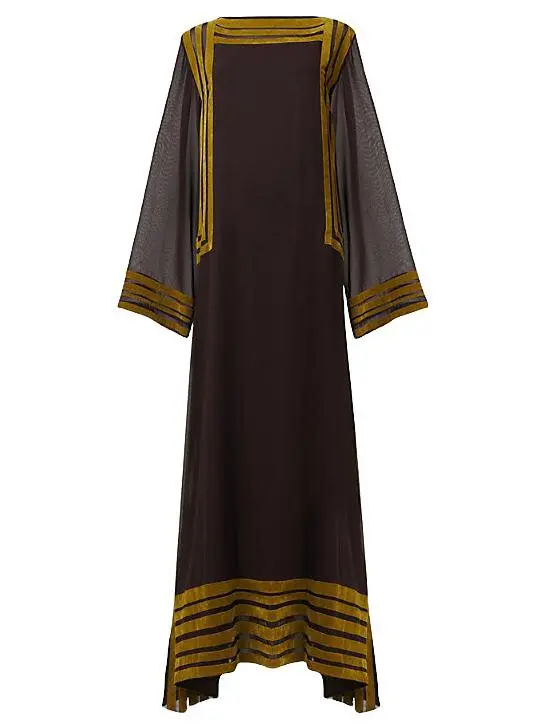 LEEM Long-sleeve Woven Maxi Dress With Velvet Panels - Brown