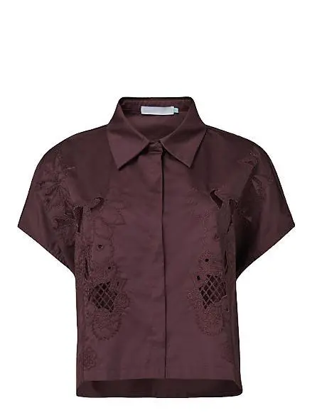 LEEM Embroidered Cotton-blend Shirt - Brown