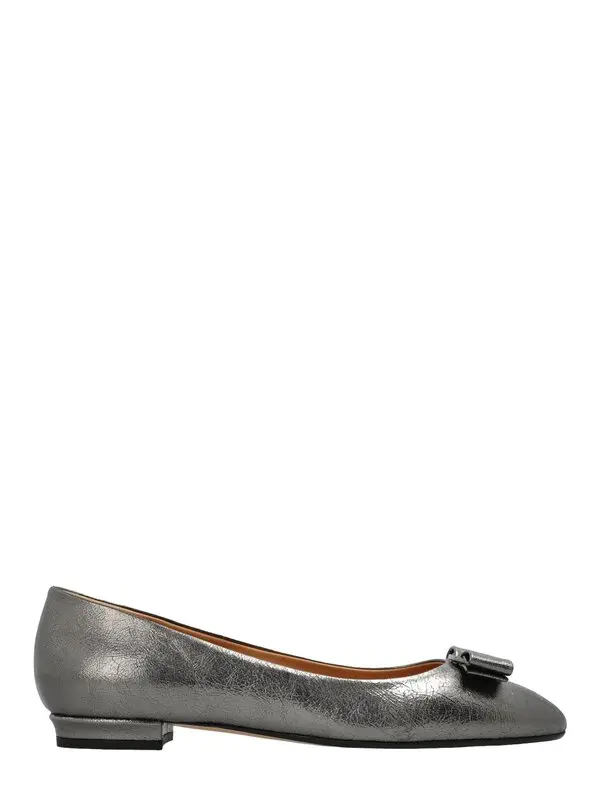 FERRAGAMO Varina Ballet Flats With Bow Detailing - Silver