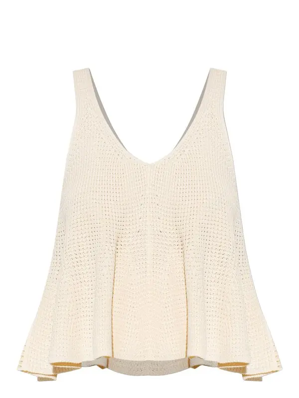 Alaïa Textured Silk V-neck Top - Beige