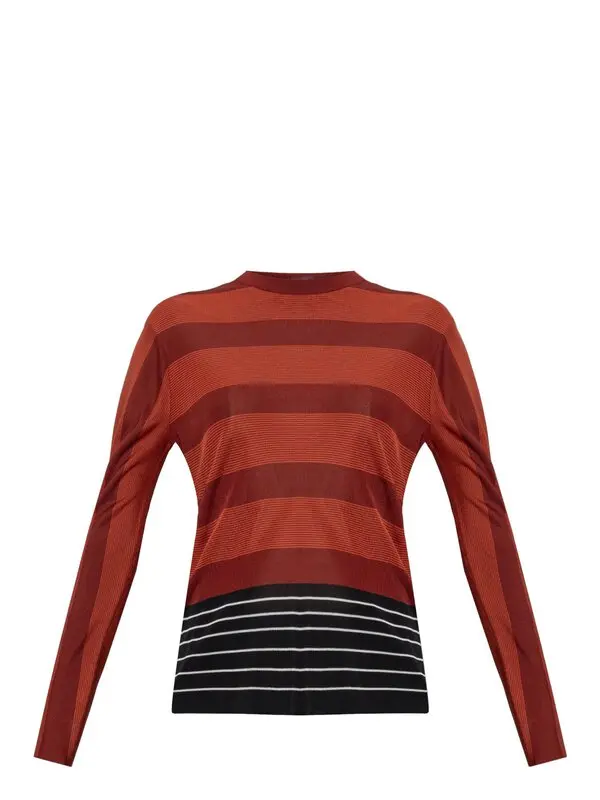 FERRAGAMO Striped Fine Knit Long Sleeve Top - Red