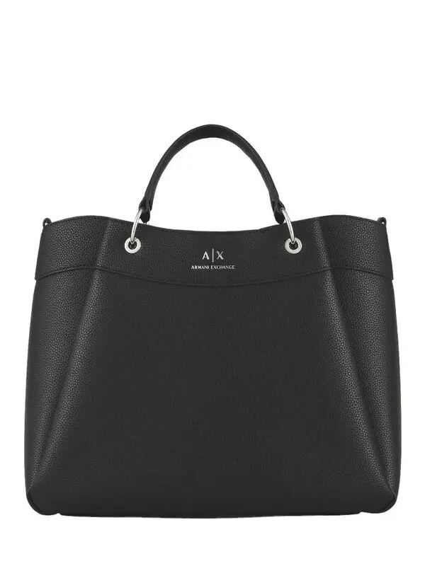 Armani Exchange Logo Leather Tote - Black