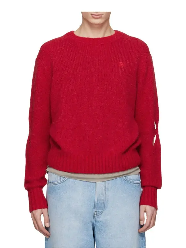 STEFAN COOKE Crew Neck Distressed Sweater - Red