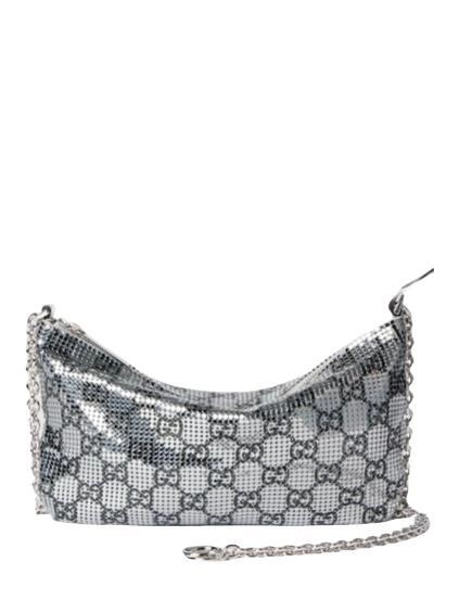 Gucci Metallic Evening Bag With Charm - Silver/black