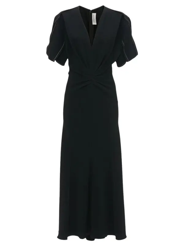Victoria Beckham Short Sleeve V-neck Dress - Black