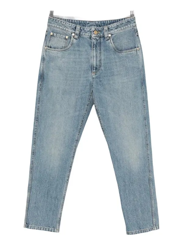 Brunello Cucinelli Logo-patch Straight Leg Jeans - Gray