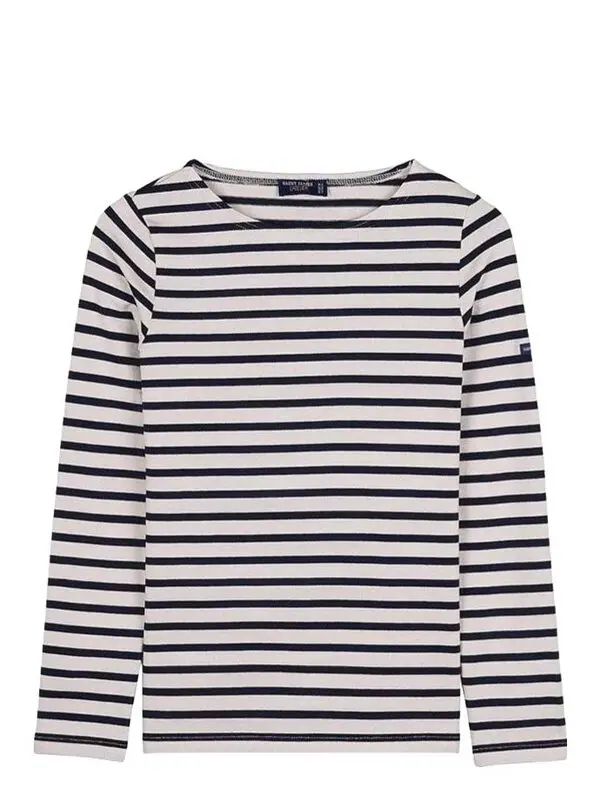 Saint James Striped Cotton Round Neck Long Sleeve Top - White