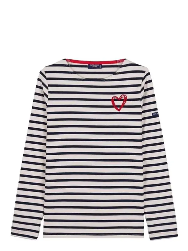 Saint James Long Sleeve T-shirt With Heart Applique - White