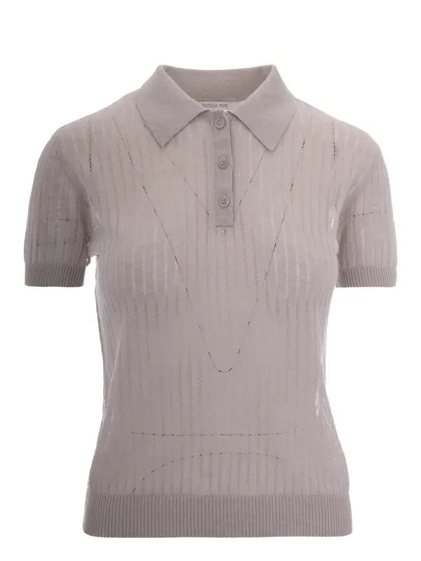 Patrizia Pepe Knitted Polo Shirt With Button Detail - Fresh Grey