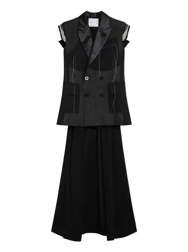 Sacai Double-breasted Layered Waistcoat - Black