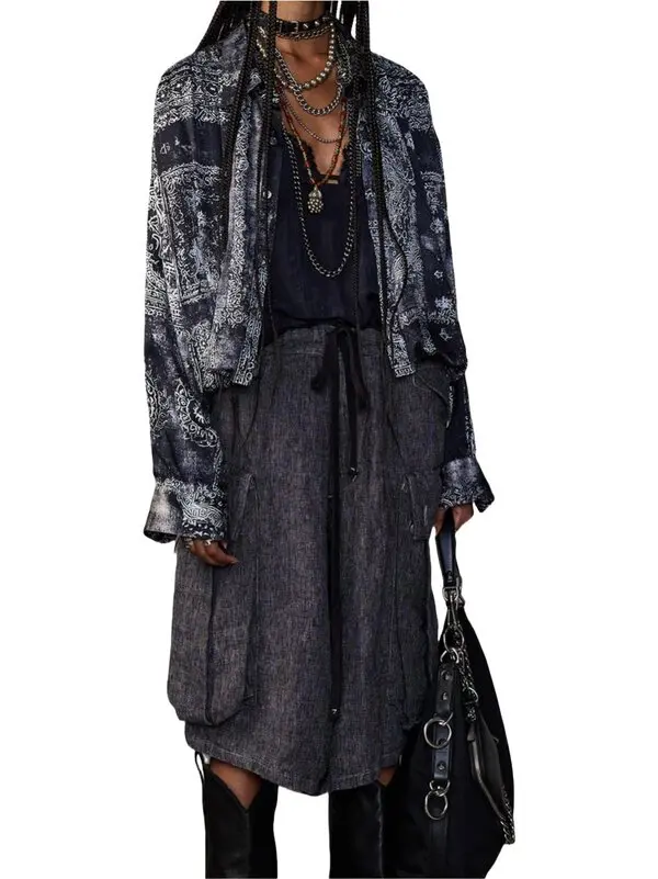 R13 Printed Button-up Shirt With Gathered Yoke - Black