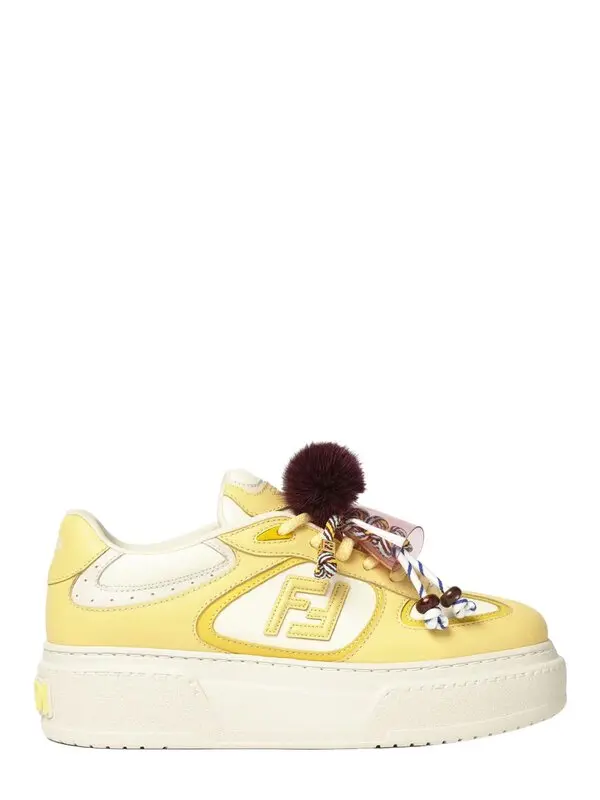 Fendi Leather Low-top Platform Sneakers With Charm Detail - Yellow