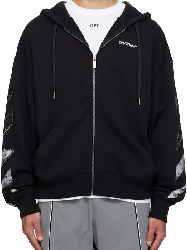 Off-White Logo Print Zip-up Hoodie - Black