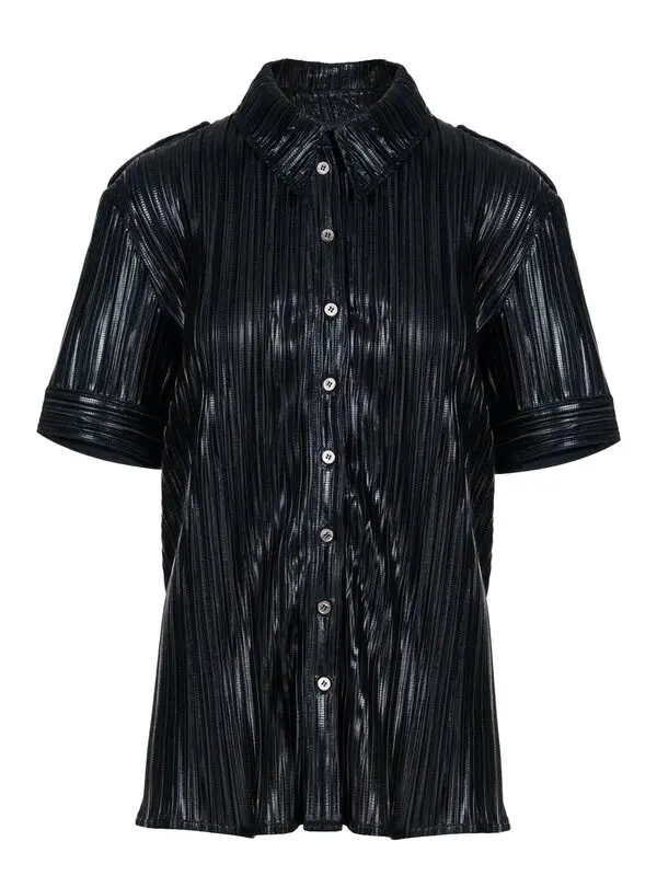 VAZAF Pleated Shirt With High-shine Finish - Black