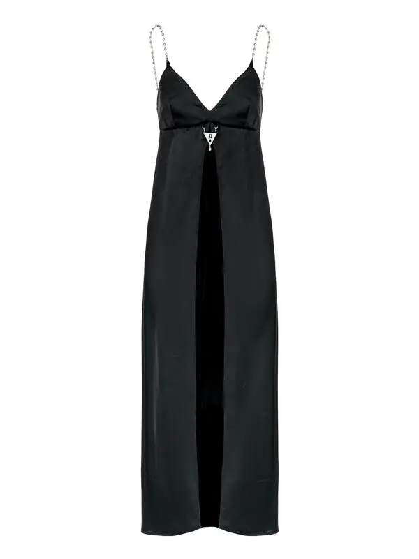 VAZAF Satin Triangle Top With Chain Straps And Removable Charm - Black