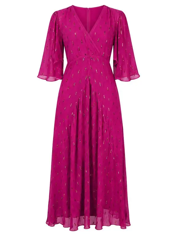 ROSE & NANCY Talia Fuchsia Metallic Maxi Dress - Pink
