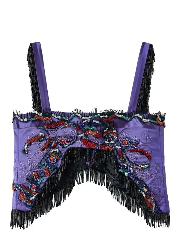 MAISON SEL Embellished Beaded Cropped Top - Purple