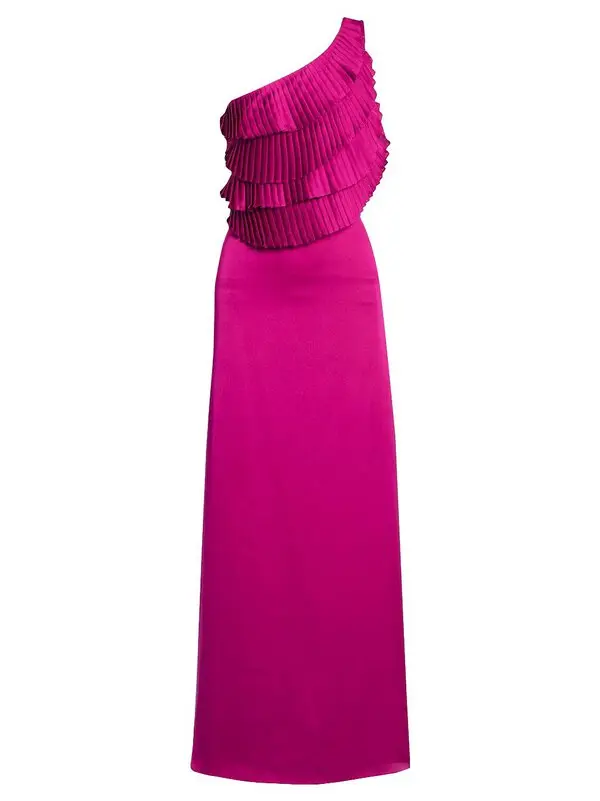 PatBO One-shoulder Ruffled Satin Gown - Fuchsia