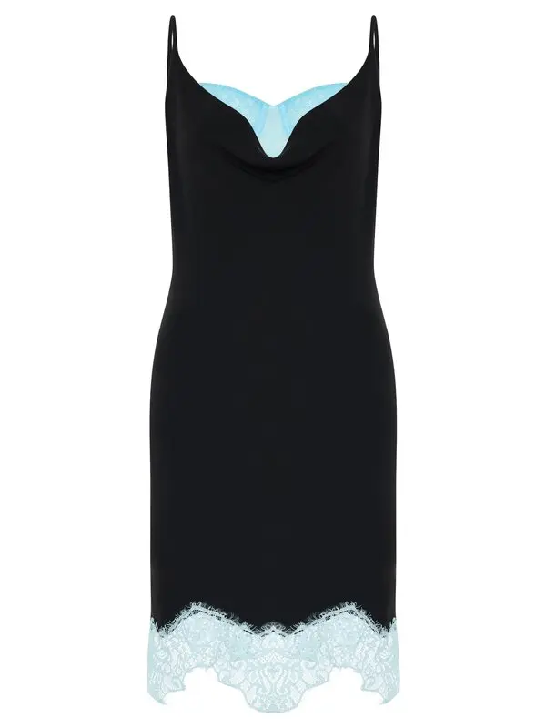 MAISON SEL Maison Selcèleste Draped Mini Dress With Lace Trim - Black