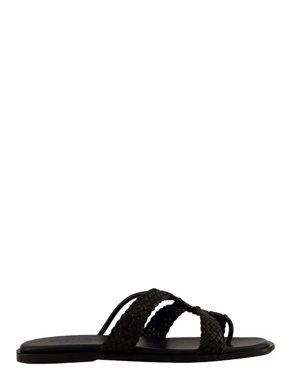 Hereu Lina Woven Strappy Toe-post Sandal - Black