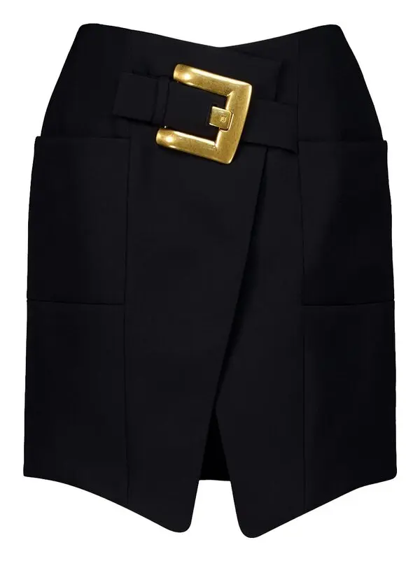 Balmain Short Grain De Poudre Skirt With Anthem Buckle - Black