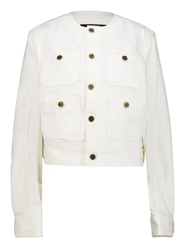 Balmain Round Collar Denim Jacket - White