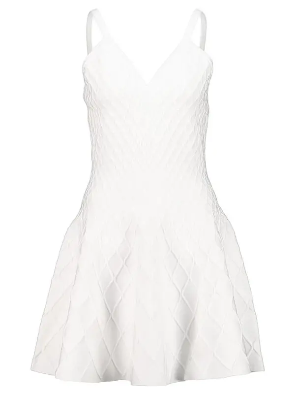 Balmain Quilted Knit V-neck Mini Dress - White