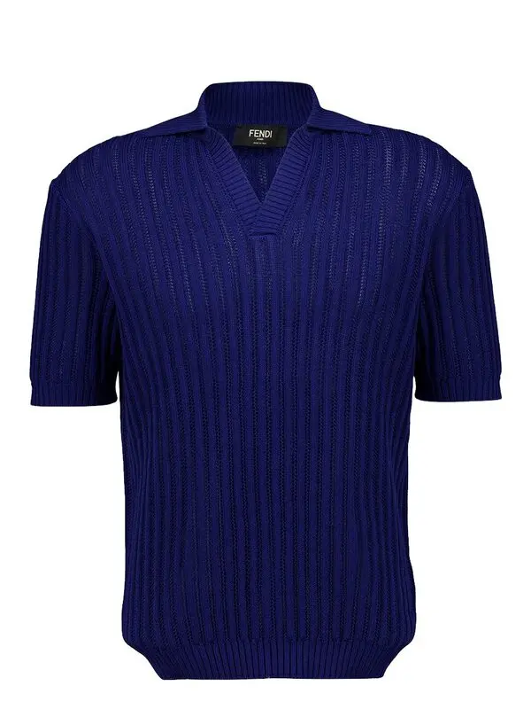 Fendi Openwork Cotton Polo Shirt - Blue